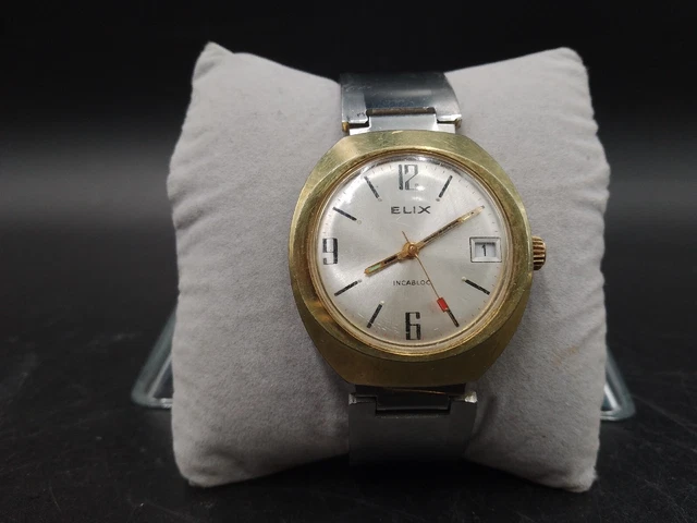 MONTRE MÉCANIQUE HOMME ELIX - Incabloc plaqué or et acier inoxydable ...