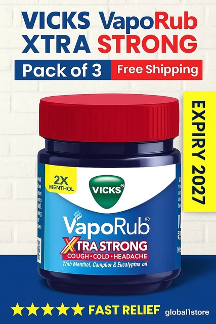 VICKS VAPORUB XTRA Strong 50 ml × 3 | Cold Cough Relief Balm | Free ...