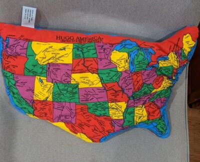 VINTAGE 1990 HUGG-A-PLANET HUGG AMERICA Political Map Plush Pillow ...