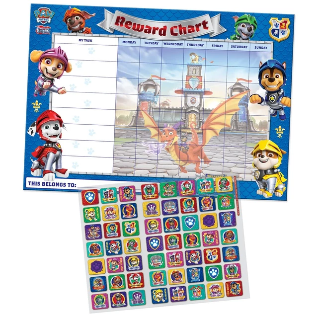 PAW PATROL RESCUE Knights Reward Chart and Stickers Reusable Behaviour ...