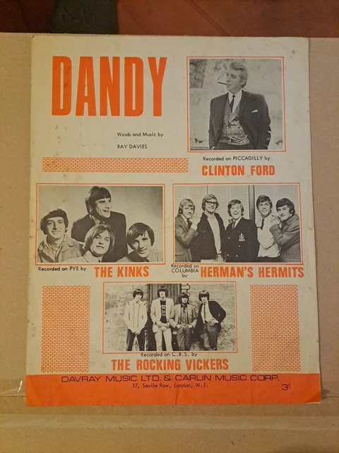 THE KINKS/ROCKIN VICKERS - Dandy - Orig Sheet Music £4.50 - PicClick UK