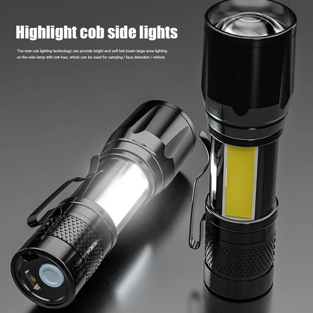 XPE+COB LED POWERFUL Flashlight 400mAh Built-in Battery USB ...