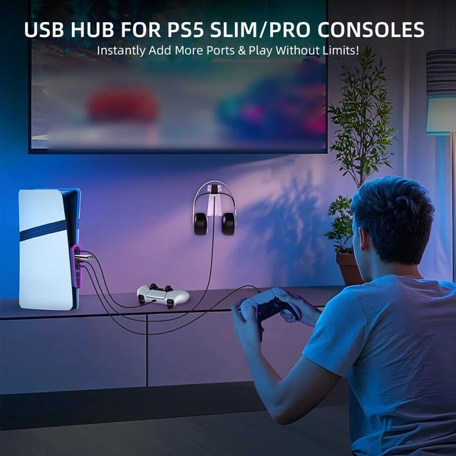 6 PORT USB Hub for PS5 Pro Slim with RGB Light for Enhanced Gaming ...