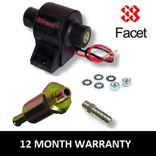 FACET POSI FLOW rate 12v fuel pump kit (7-10 Psi) + 8mm union + filter ...