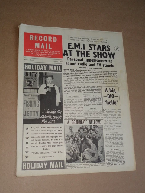 RECORD MAIL AUGUST 1959 Charlie Drake front cover (Poni Tails/Cliff ...