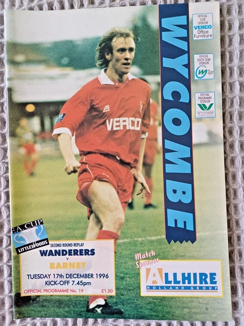 WYCOMBE WANDERERS V Barnet. 17-12-1996. FA Cup Rd 2 Replay. Excellent ...