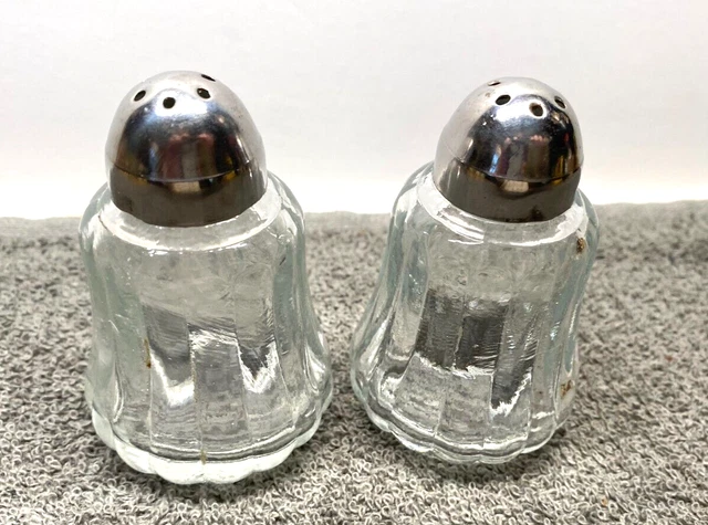 VINTAGE SET ART Deco Style Glass Salt & Pepper Shakers Chrome Tops $5. ...
