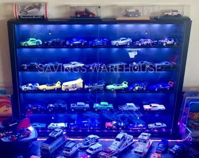 LED DISPLAY CASE For Hot Wheels 1:64 Scale 24 Diecast Toy Cars Wall ...