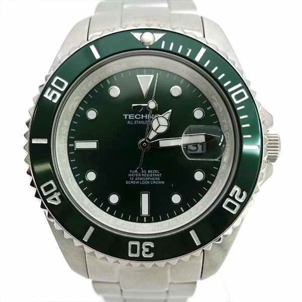 MONTRE TECHNOS / Lunette Rotative Cadran Vert Acier Inoxydable T4B27 ...