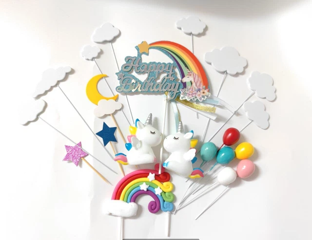 CAKE TOPPER BIRTHDAY Rainbow Happy Birthday Topper Cloud Star Cake ...