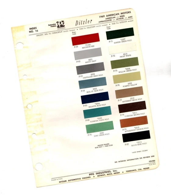 1969 AMC COLOR Chip Paint Sample Brochure Chart AMX JAVELIN REBEL AMBASSADOR 7 99 PicClick 1969-amc-color-chip-paint-sample-brochure-chart-amx-javelin-rebel-ambassador-7-99-picclick