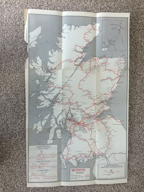 BRITISH RAILWAYS SCOTLAND System Map 60 X 36 Cm C1968 + Steamer Routes ...
