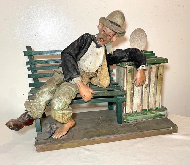 LARGE ANTIQUE HANDMADE carved wood folk art bum hobo sculpture statue ...