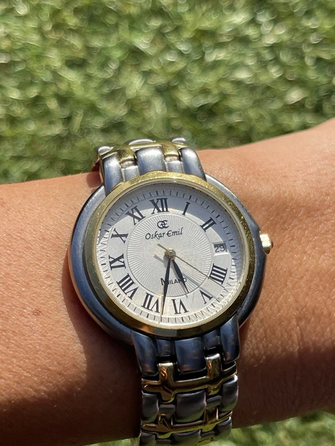 OSKAR EMIL 23K Gold Plated Milano 3317g Quartz Watch Working Gold Parts ...