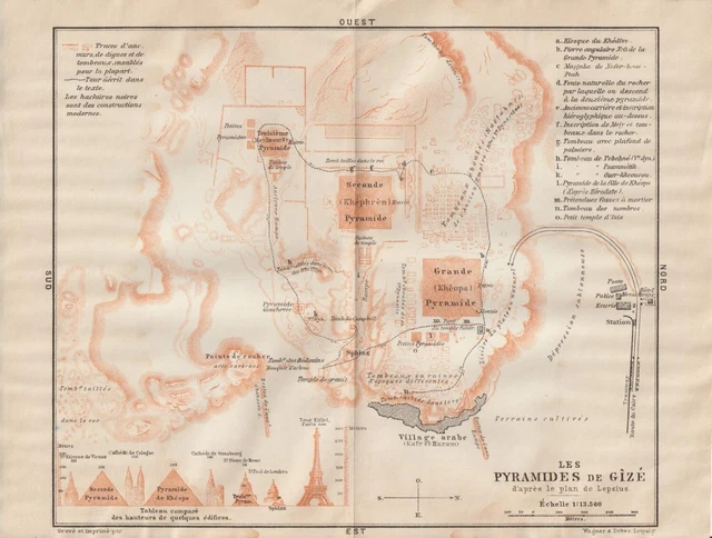 ÉGYPTE PYRAMIDES GIZEH Vieux Lageplan Carte De 1908 Giza Ancien Map EUR ...