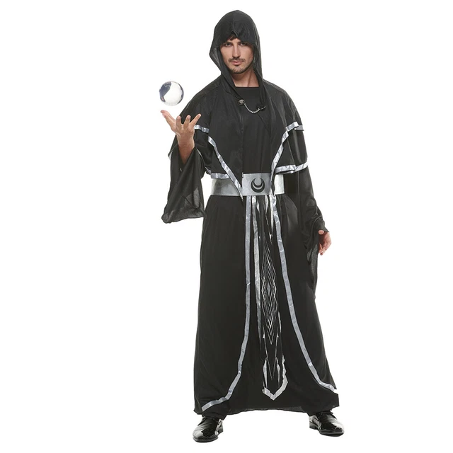 MEN'S MYSTICAL DARK Sorcerer Medieval Warlock Halloween Wizard Hooded ...