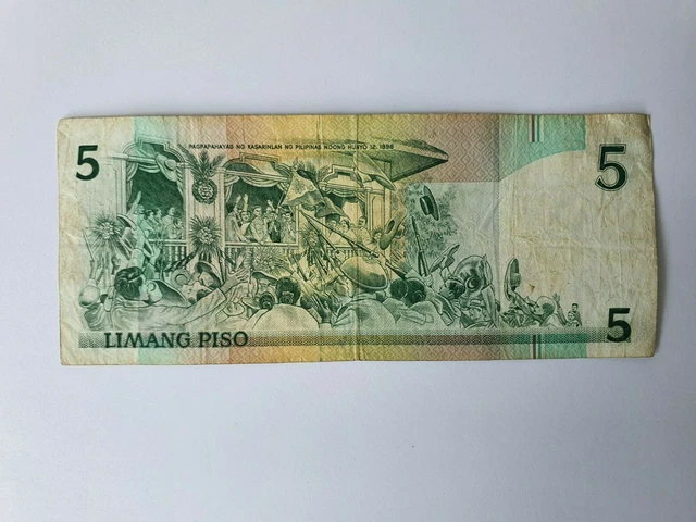 REPUBLIKA NG PILIPINAS (Philippines) 5 Limang Piso Banknote. Serial No ...