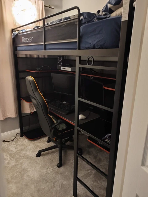 X ROCKER BATTLEBUNK Gaming High Sleeper Bed with Desk - Black (7118801 ...