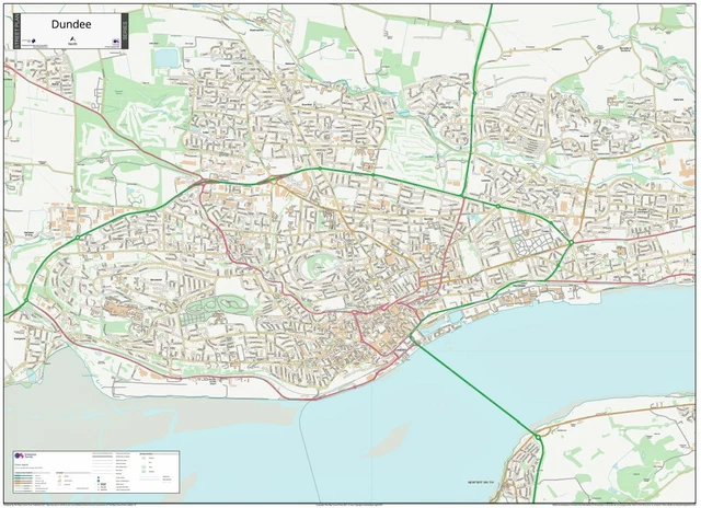 WALL MAP OF DUNDEE - STREET MAP - PAPER EDITION. DUNDEE WALL MAP. Flat ...