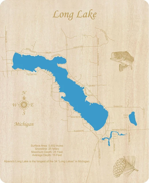 LONG LAKE, MI - Laser Cut Wood Map | Wall Art | Made to Order £123.47 ...