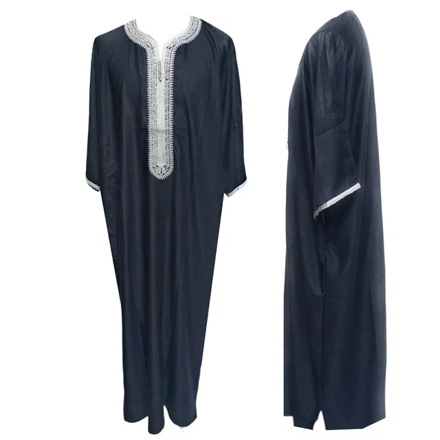 ORIGINAL MAROCAIN NOIR Thobe Jabador Djellaba Juba Robe Longue EUR 61 ...