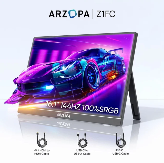 ARZOPA Z1FC PORTABLE Monitor, 16.1 inch 144Hz 1920×1080P FHD 100% SRGB ...