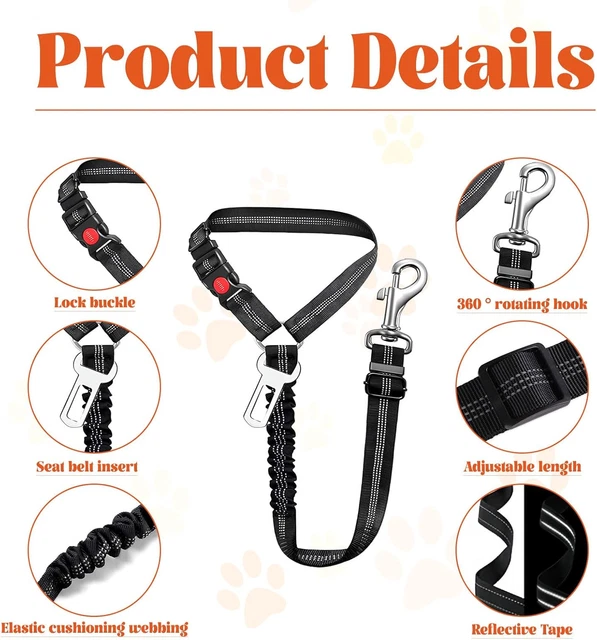 DOG CAR SEAT Belt, 1 Pcs Dog Seatbelt, 2 in 1 Dog Car Harness with Anti ...