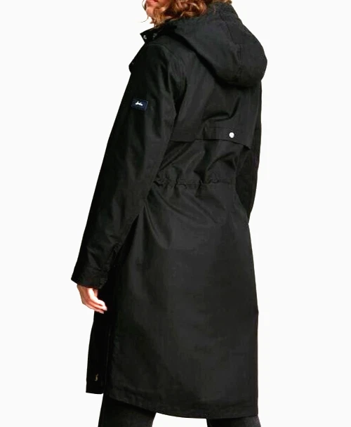 Joules Loxley Cosy Waterproof Borg Lined Longline Coat Uk16 Black Bnwt