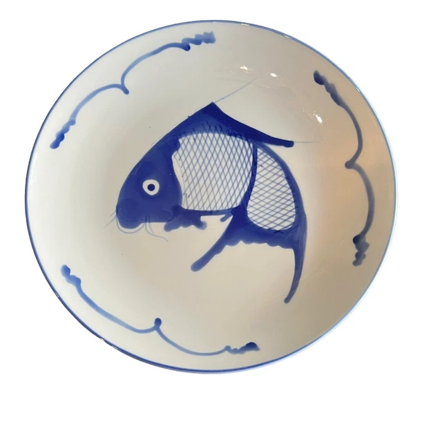 ANTIQUE CHINESE WHITE Cobalt Blue Koi Fish Plates Set of 4 China 9 Inch ...
