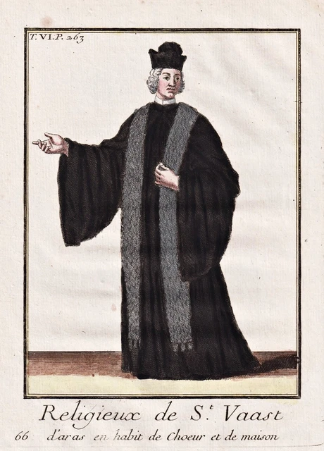 ABBAYE SAINT-VAAST D'ARRAS monk Mönch Tracht costumes engraving 1790 ...