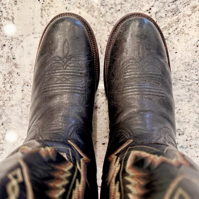 LARRY MAHAN OSTRICH Cowboy Boots 12 Men's Crepe Sole Black Leather ...