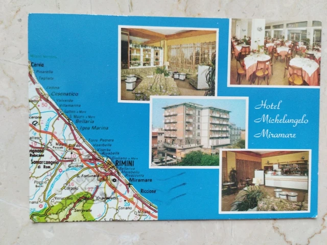 HOTEL MICHELANGELO MIRAMARE di Rimini con mappa map cartolina POSTCARD ...