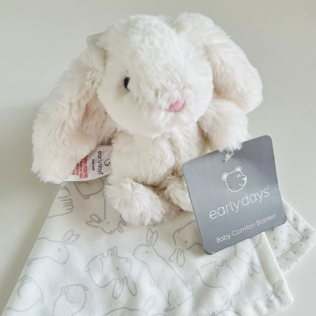 PRIMARK EARLY DAYS White Grey Bunny Rabbit Baby Comforter Blankie Soft ...