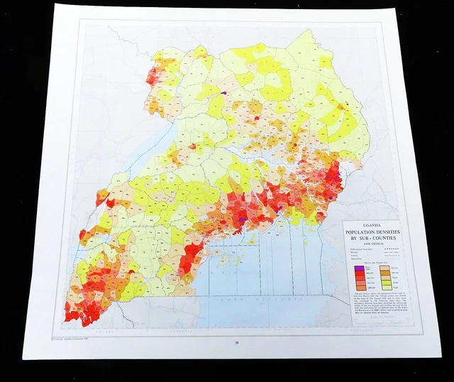 1967 VINTAGE MAP of Uganda Africa Population Density Populous African ...