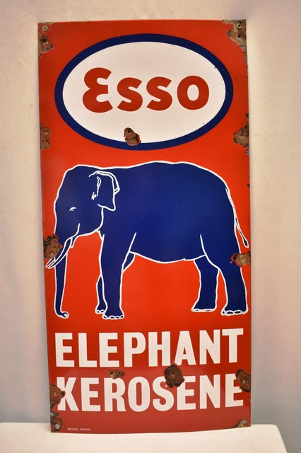 VINTAGE ESSO PORCELAIN Enamel Sign Board Elephant Kerosene Oil Gasoline ...