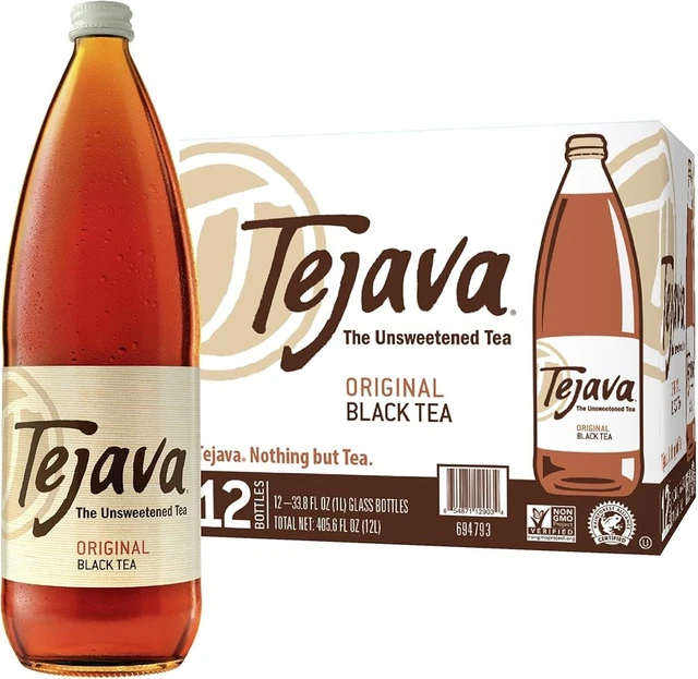 TEJAVA ORIGINAL UNSWEETENED Black Iced Tea, 12 Pack, 1 Liter Glass ...