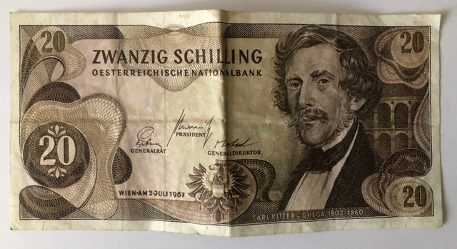 ÖSTERREICHISCHE 20 ZWANZIG Schilling Banknote Carl Ritter Chega 1802 ...