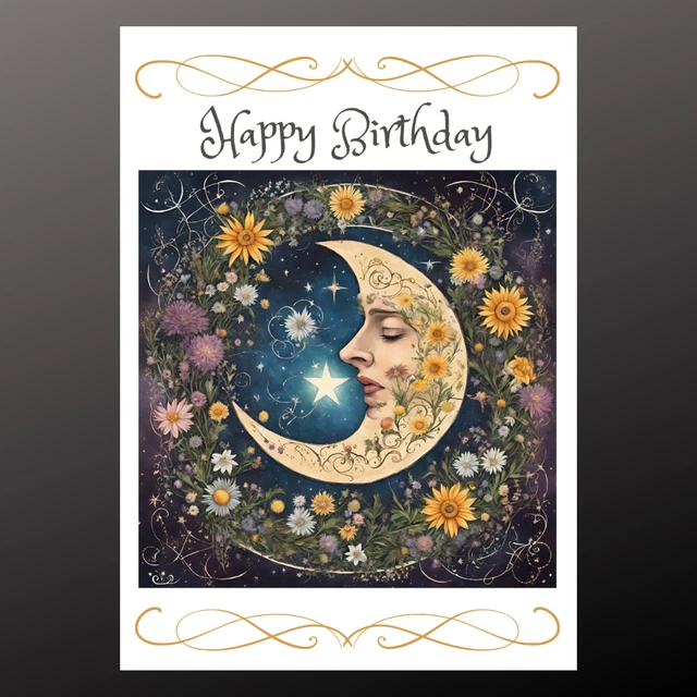 HAPPY BIRTHDAY GREETINGS Card Personalise Seeded Celestial Moon Pagan Wiccan £2.99 - PicClick UK