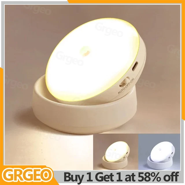PIR MOTION SENSOR Night Light 360° Rotating LED Wall Cabinet Lamp ...