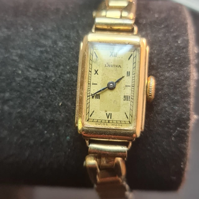 ANTIQUE ART DECO LAVINA Solid 9CT Rose Gold Swiss Ladies Wrist Watch 30 ...