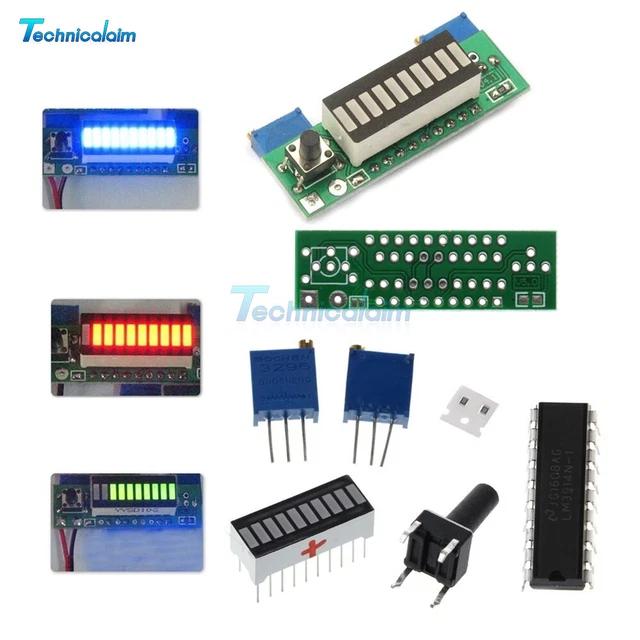 LM3914 3.7V LI-ION Battery Capacity Indicator Module LED Display Panel ...