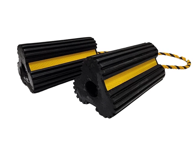 RUBBER WHEEL CHOCK Tire Wedge Blocks Rope Connect Truck Travel Trailer ...