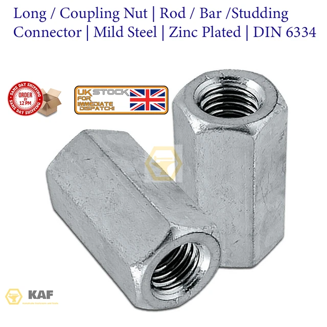 ROD BAR STUD Hex Studding Coupling Connector Long Nut ZINC M6 M8 M12 ...
