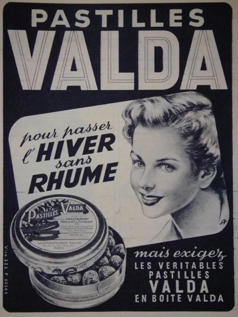 PUBLICITÉ DE PRESSE 1955 Pastilles Valda Pour Passer L'hiver Sans Rhume ...