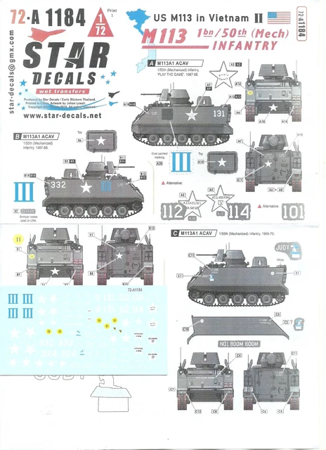 STAR DECALS 1/72 US M113 in Vietnam Part 2 - M113 of 1/50th (Mech ...