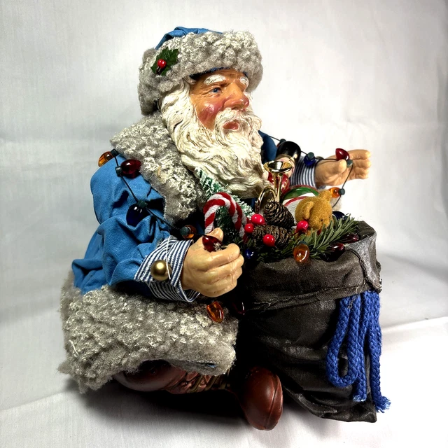 RARE VINTAGE SITTING Santa BLUE COAT w/String of Lights Open Bag of ...