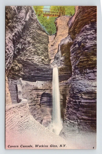 CAVERN CASCADE WATKINS Glen New York Waterfall Bridge Rock Formation ...