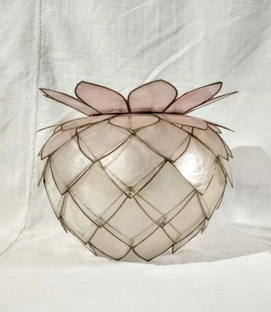 VINTAGE CAPIZ SHELL Artichoke Lotus Flower Pendant Lamp Shade Pink ...