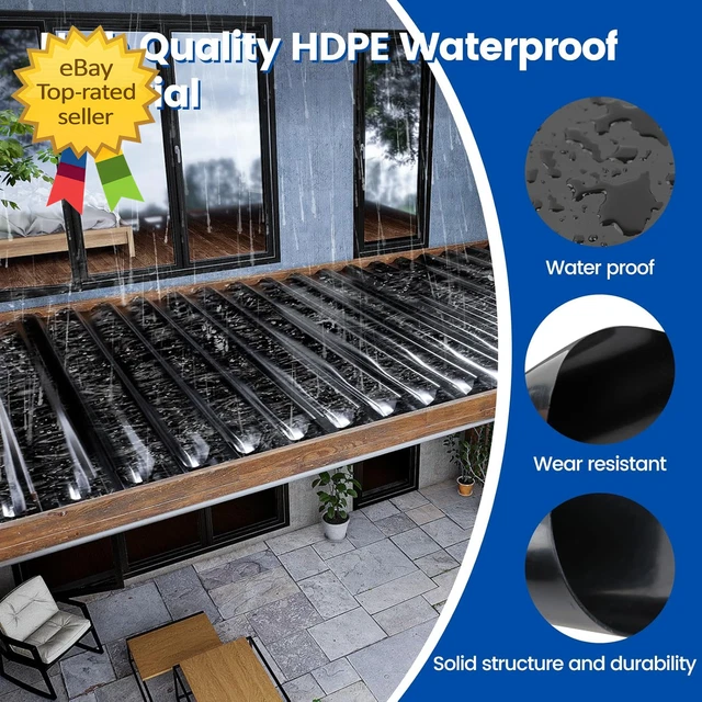50FT UNDER DECK Drainage System Black HDPE Waterproof Membrane 12 Inch ...