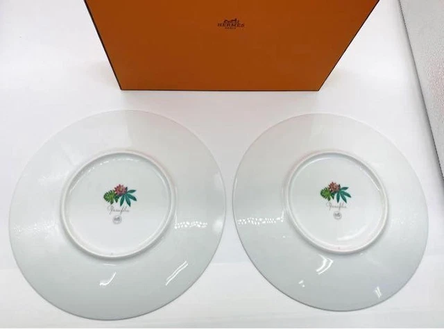 HERMES PASSIFOLIA DINNER Plate Tableware Green 24K Gold Dish 2 set Auth ...